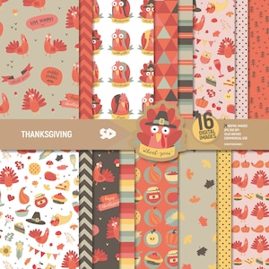 Thanksgiving Digital Paper Pack, Fall Scrapbook Pages, Thank You ...
