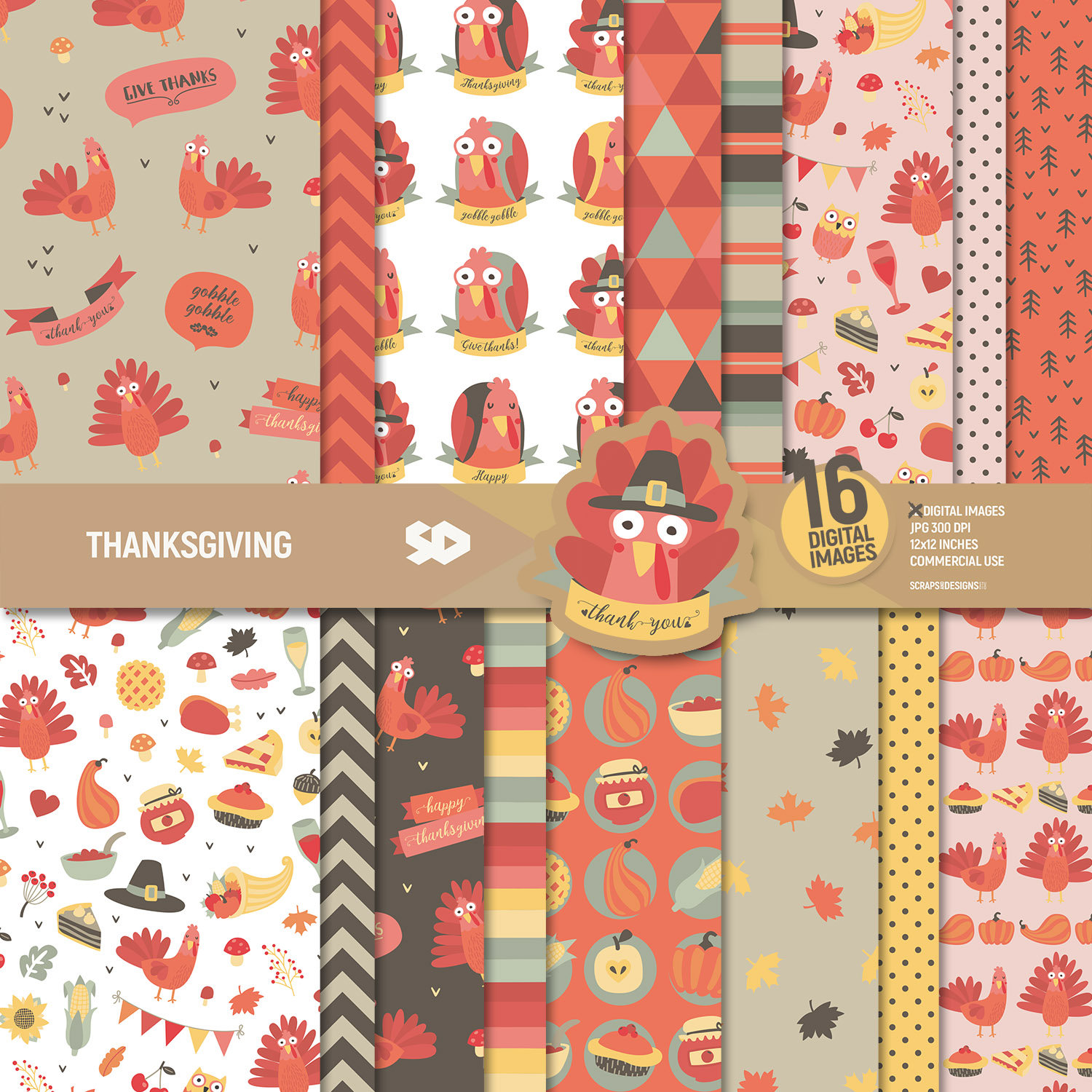 Thanksgiving Digital Paper Pack Fall Scrapbook Pages Thank | Etsy