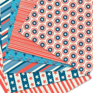 4th of July Digital Paper Pack, Independence Day Patterns, USA Flag ...