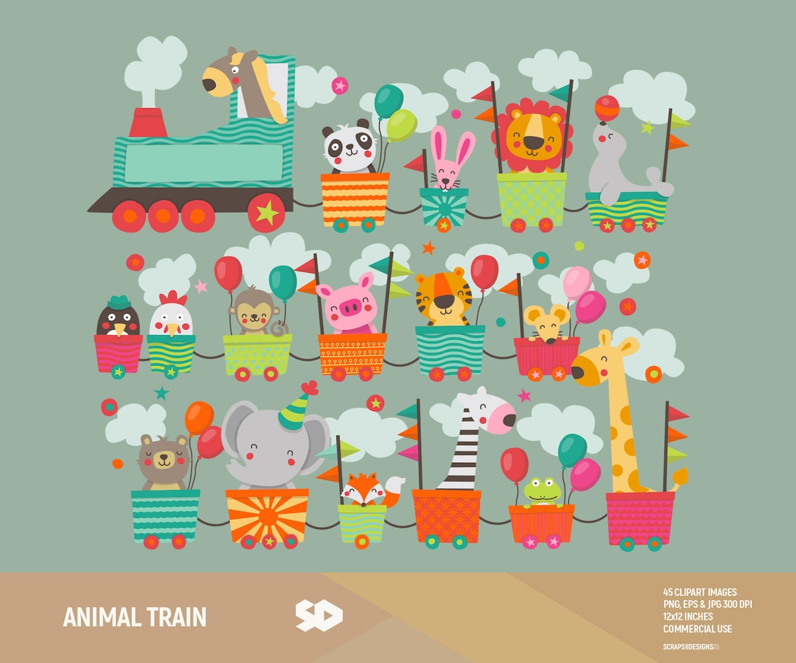 Animal Train Clipart Safari Zoo Clip Art Party Kids Baby | Etsy