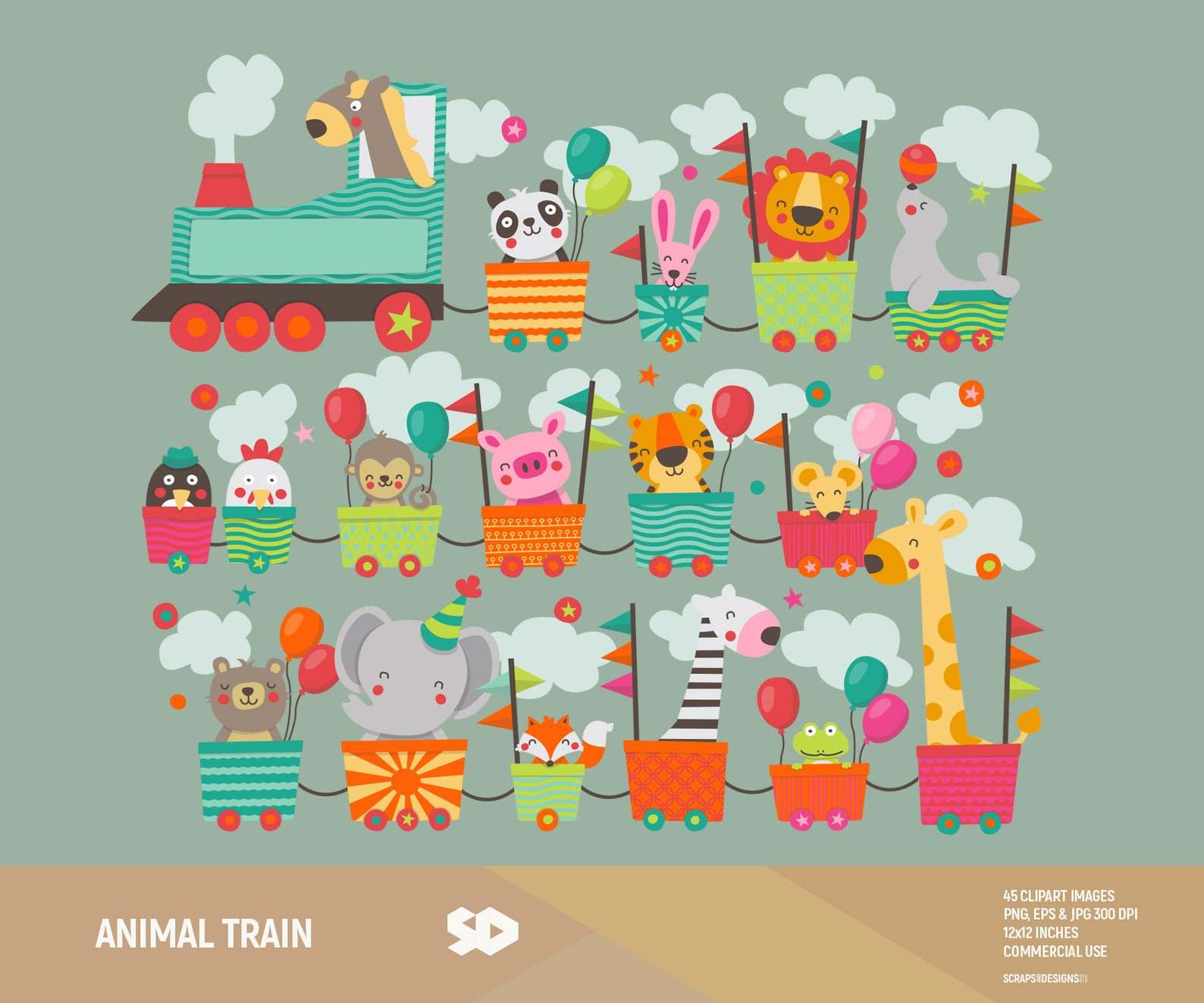 Animal Train Clipart Safari Zoo Clip Art Party Kids Baby | Etsy
