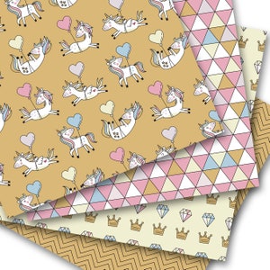 Sweet Unicorn Digital Paper Pack, Rainbow Scrapbook Pages, Diamond, Ice ...