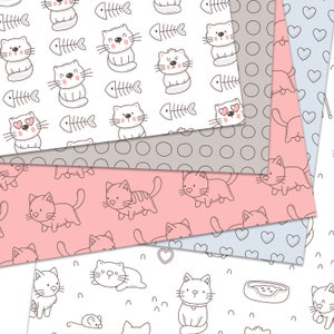 Funny Cats Digital Paper Pack, Cat Scrapbook Pages, Patterns, Kittens ...