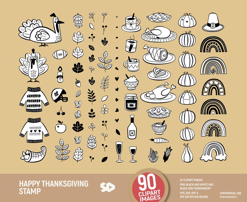Happy Thanksgiving Clipart Bundle Fall Autumn Clip Art Turkey Food ...