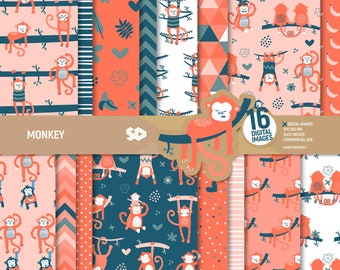 Monkey Digital Paper - Etsy