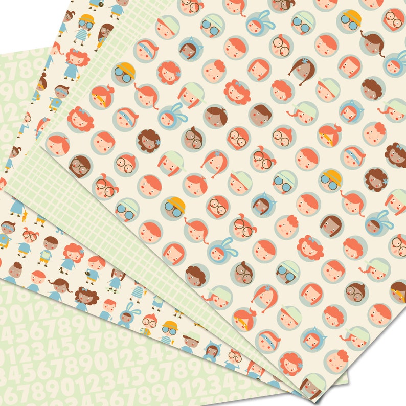 Happy Kids Digital Paper Pack, Children Scrapbook Pages, Boys Patterns ...