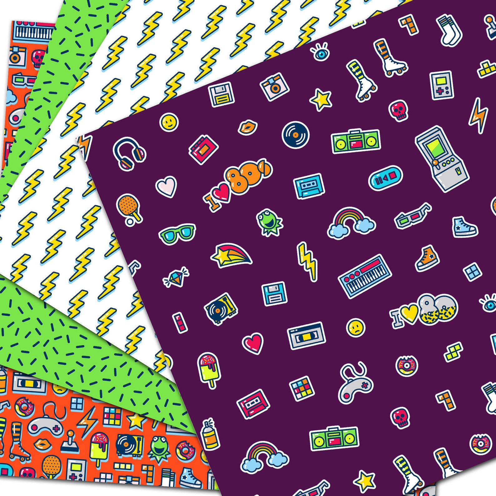 80's Style Digital Paper Pack Retro Scrapbook Pages | Etsy