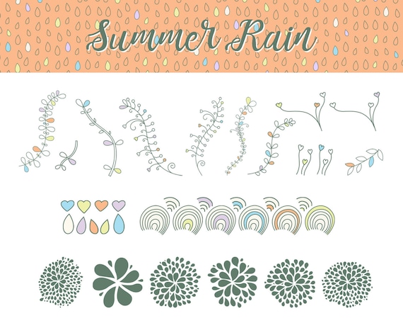 Summer Rain Digital Clipart. Abstract Clip Art. Floral | Etsy