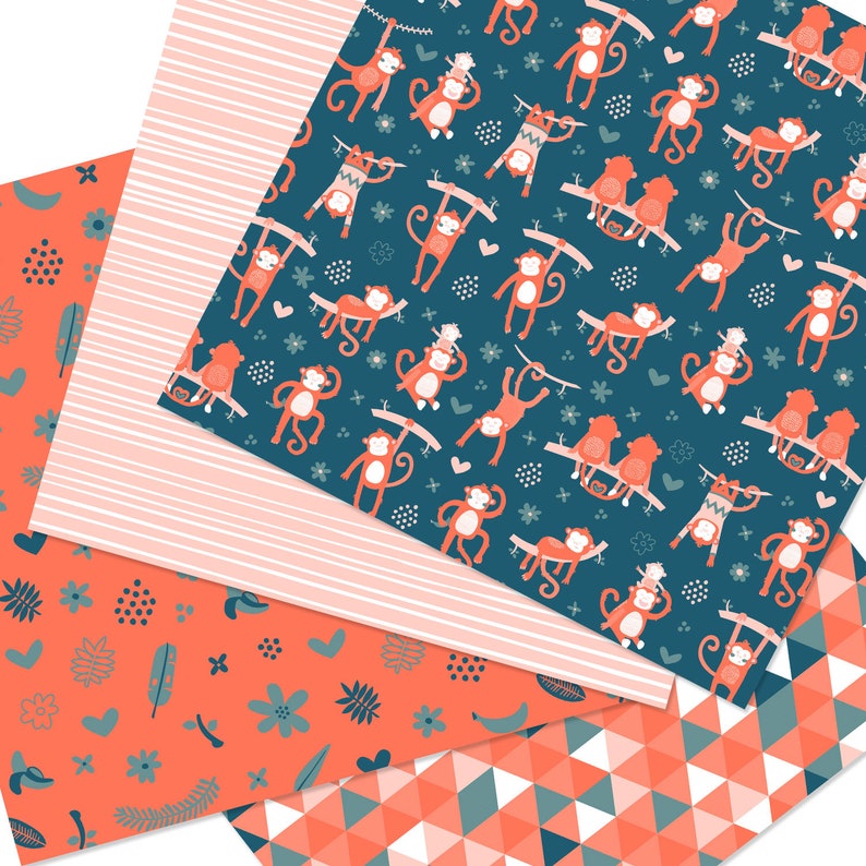 Monkey Digital Paper Pack Monkeys Scrapbook Pages Animal - Etsy