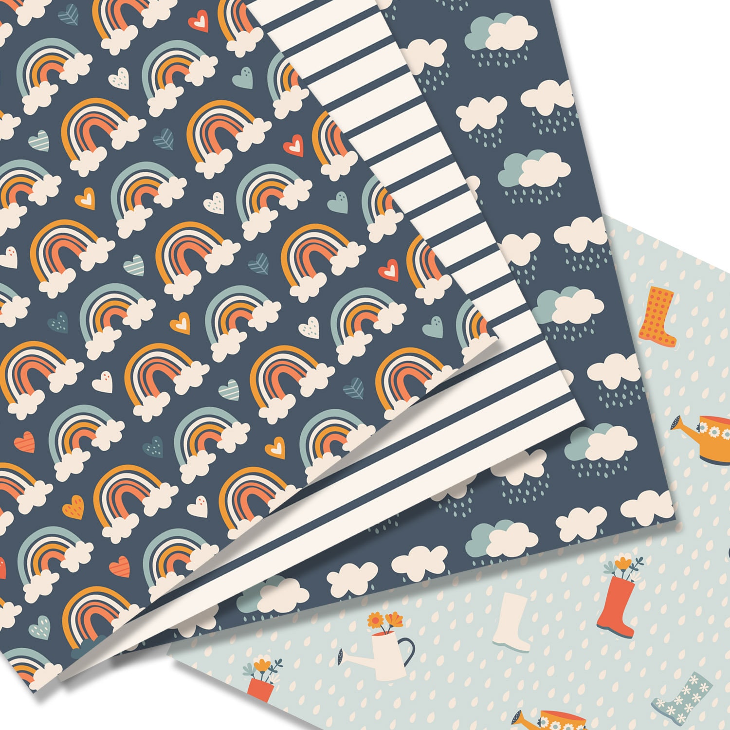 Hello Spring rainbow Digital Paper Clouds Scrapbook Pages | Etsy