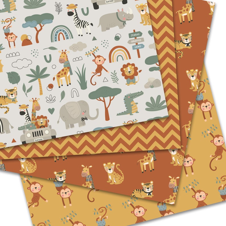 Safari Digital Paper Pack, Tribal Animal Scrapbook Pages, Boho Cute ...