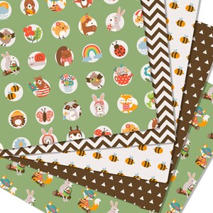 Spring in the Forest Digital Paper. Animals Scrapbooking Pages. Flower ...