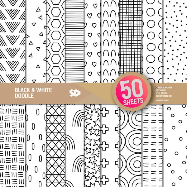 Black and White Digital Papers - Etsy