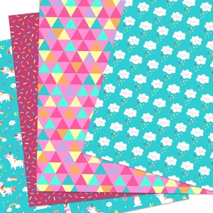 Unicorn Digital Paper Pack, Rainbow Scrapbook Pages, Colourful Patterns ...