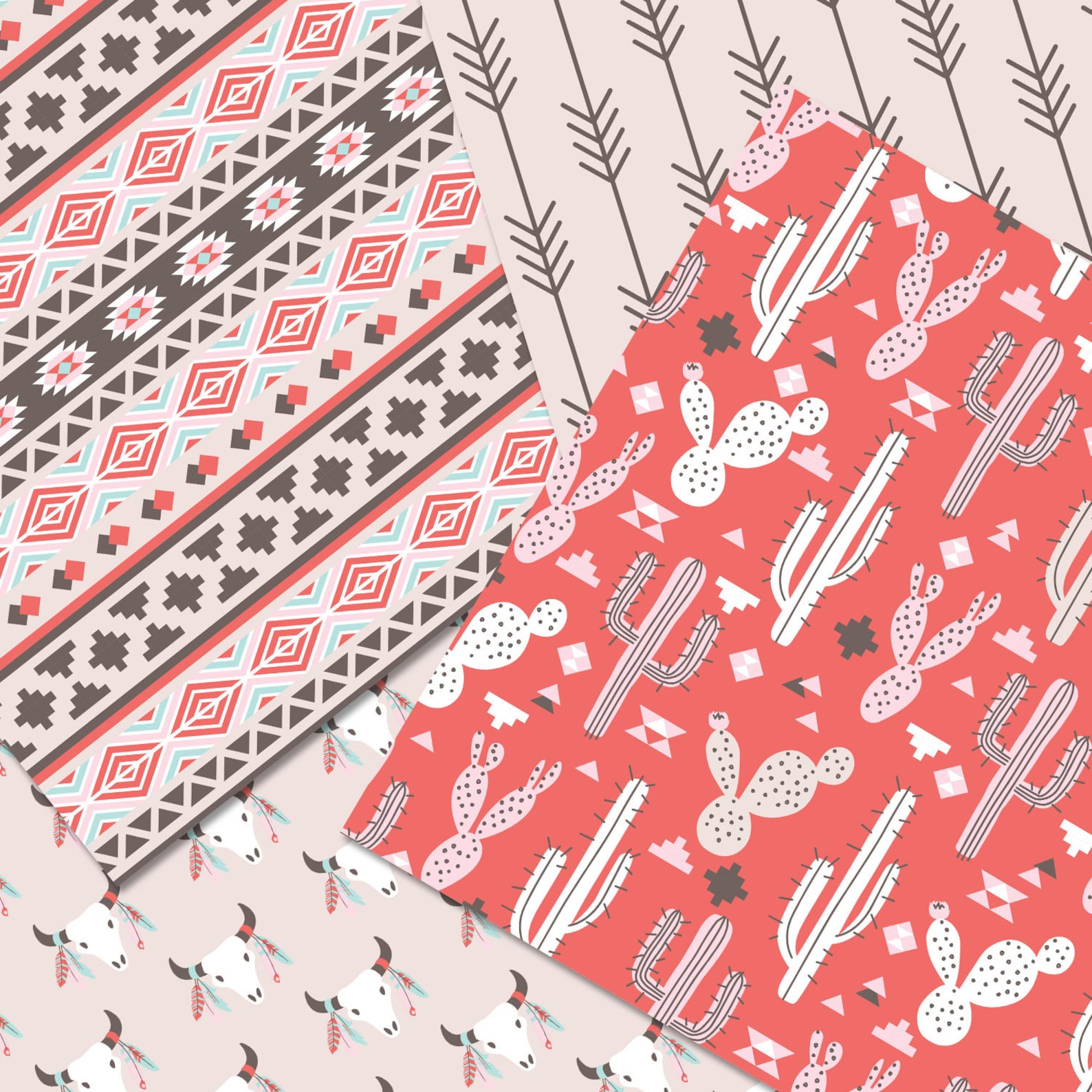 Tribal Digital Paper Pack, Boho Scrapbook Pages, Ethnic Patterns ...