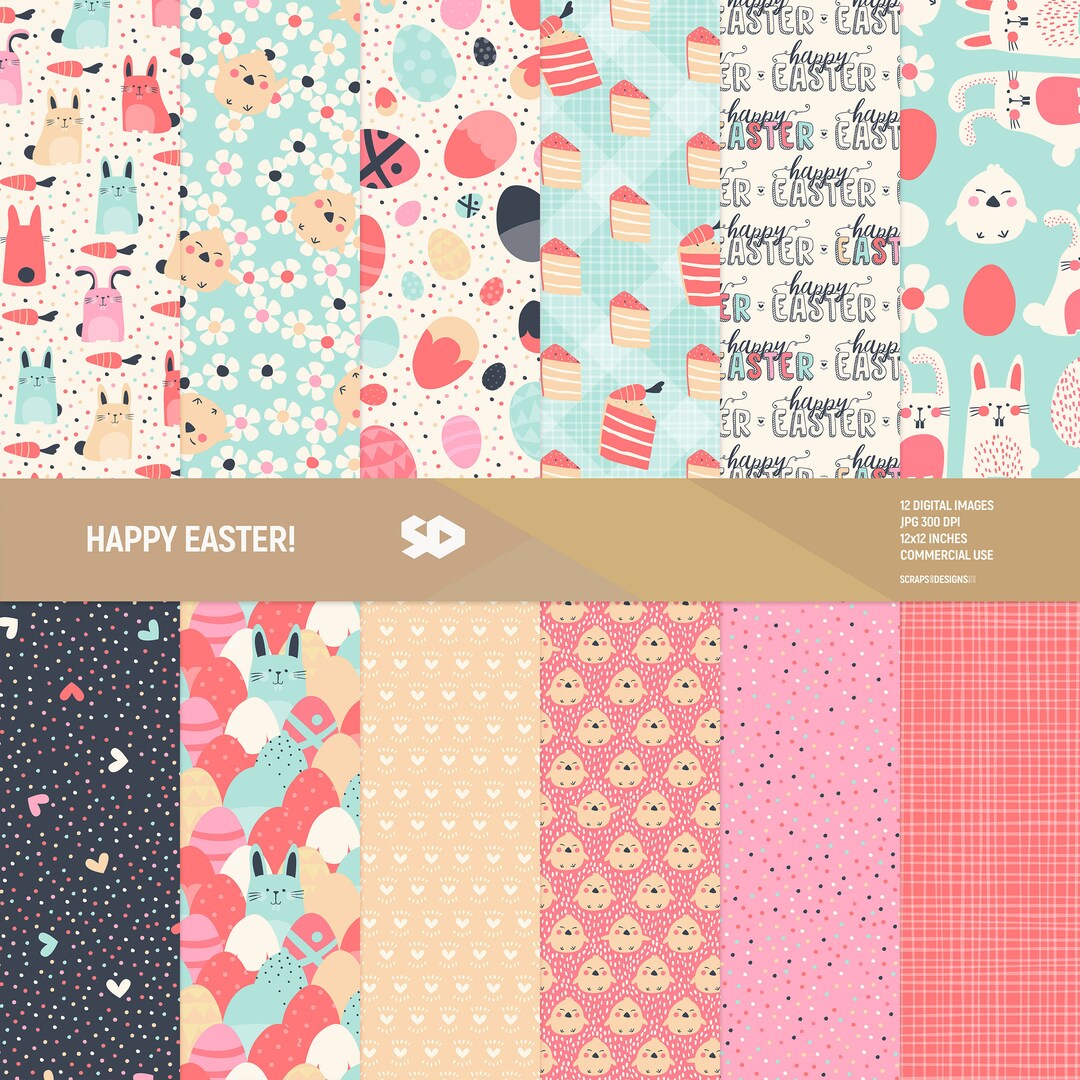 Easter Digital Paper Pack, Easter Scrapbook Pages, Patterns, Pastel ...