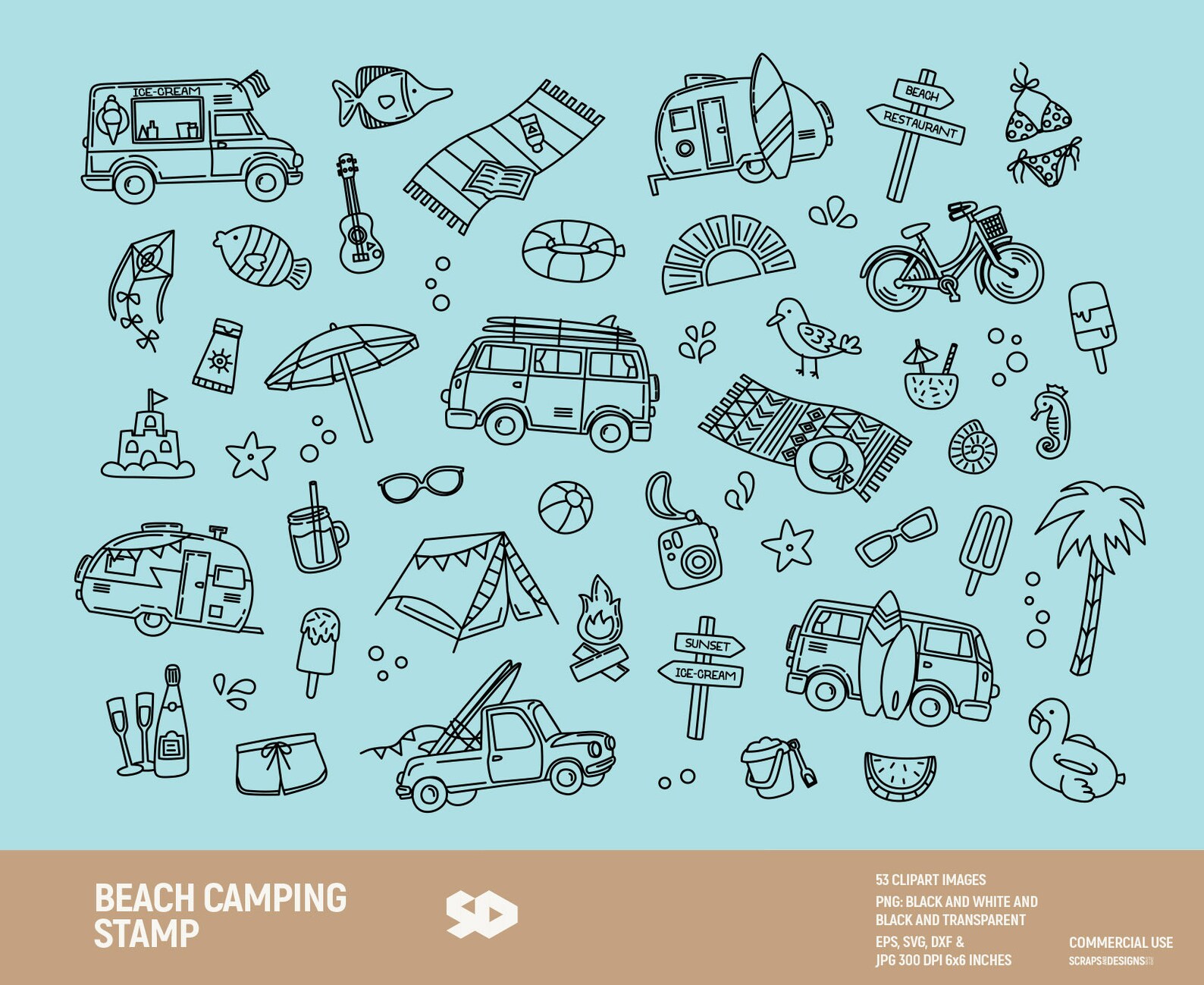 Beach Camping Clipart Bundle Travel Holidays Clip Art Digital - Etsy