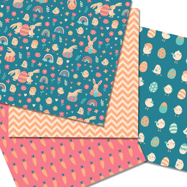 Easter Spring Digital Paper, Bunny Scrapbook Pages, Floral Pattern ...