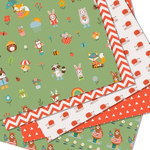 Spring in the Forest Digital Paper. Animals Scrapbooking Pages. Flower ...