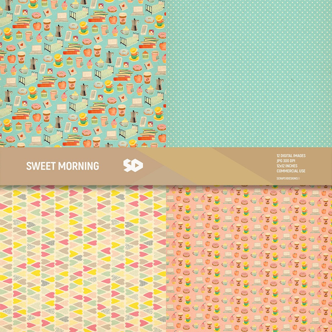Sweet Morning Digital Paper Pack. Cupcakes Scrapbooking Chic. Vintage ...