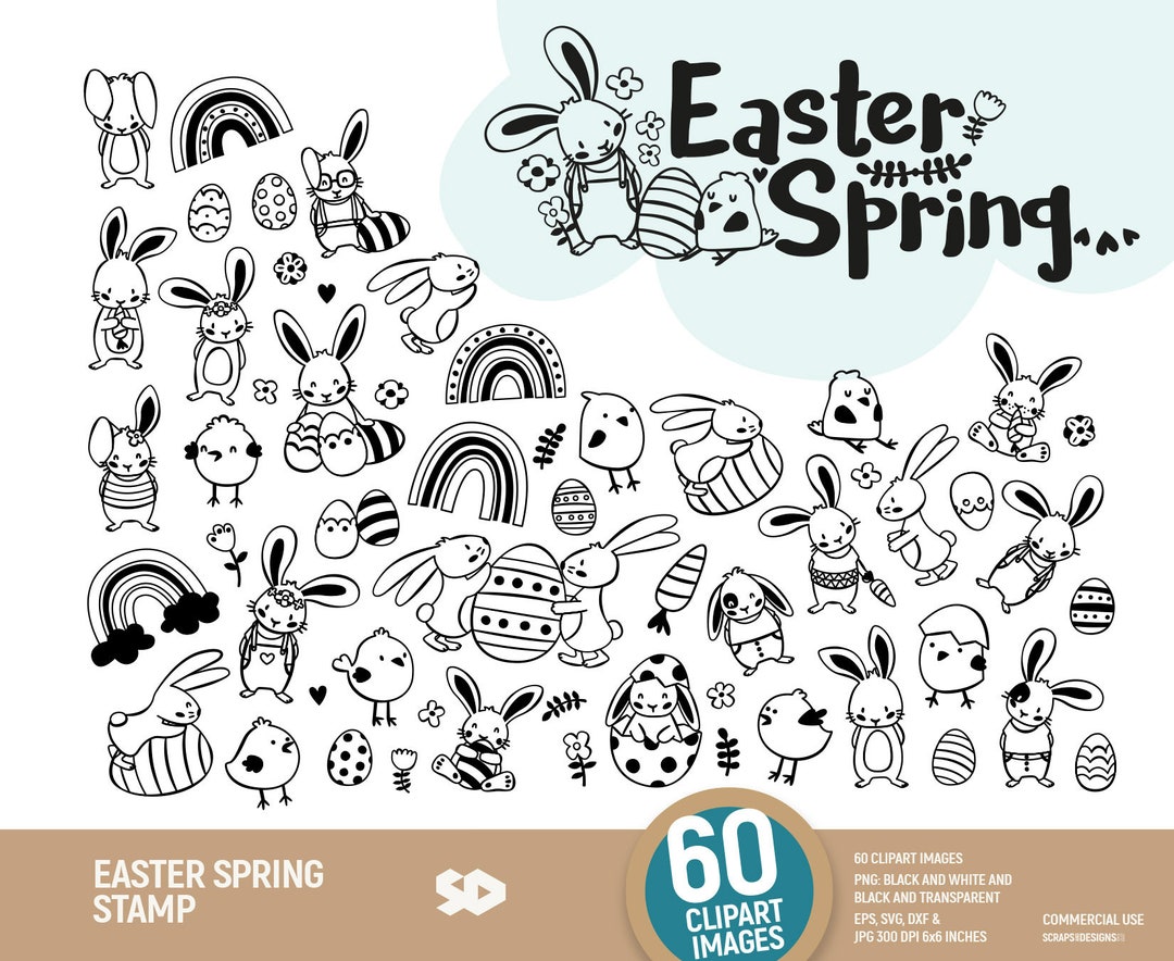Easter Spring Clipart Bundle, Bunny Clip Art Digital Stamp, Rainbow ...