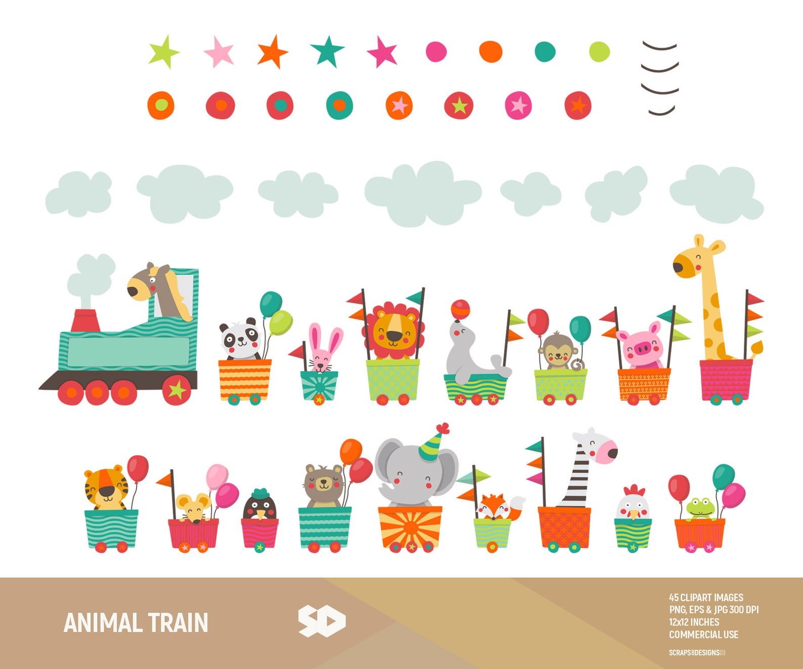 Animal Train Clipart Safari Zoo Clip Art Party Kids Baby | Etsy