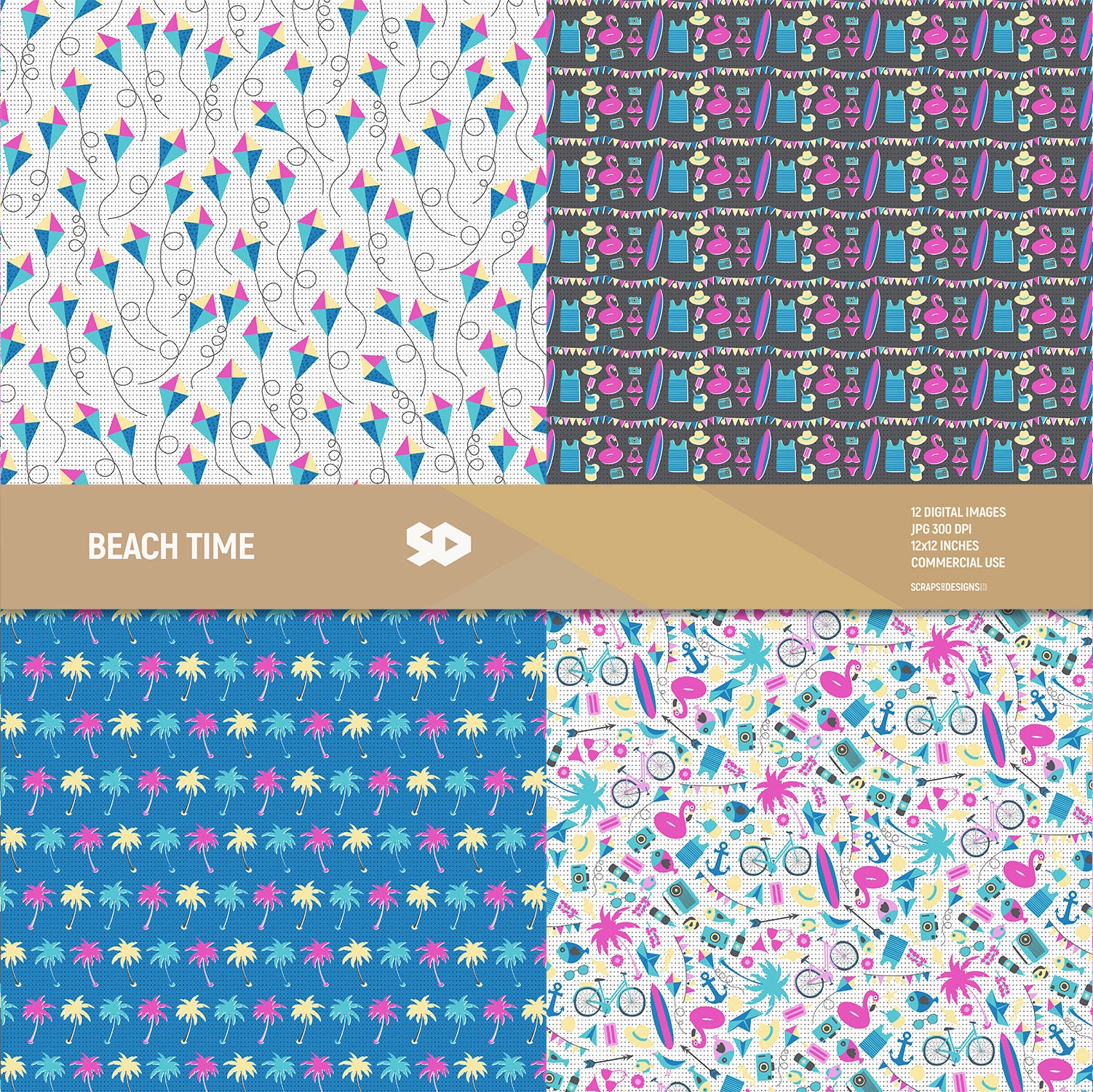 Beach digital paper pack. Summer scrapbooking pages vacations | Etsy
