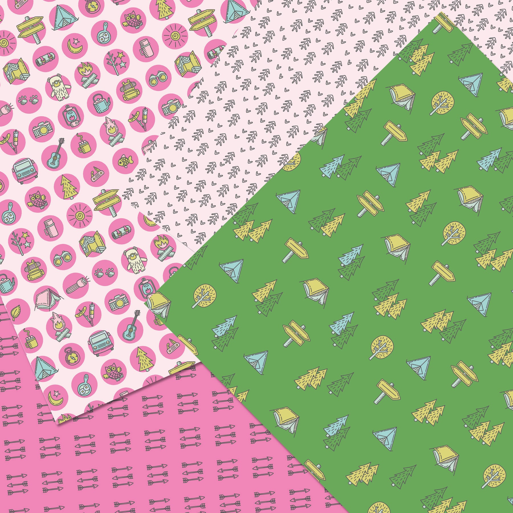 Happy Camper Digital Paper Pack, Camping Scrapbook Pages, Travel ...