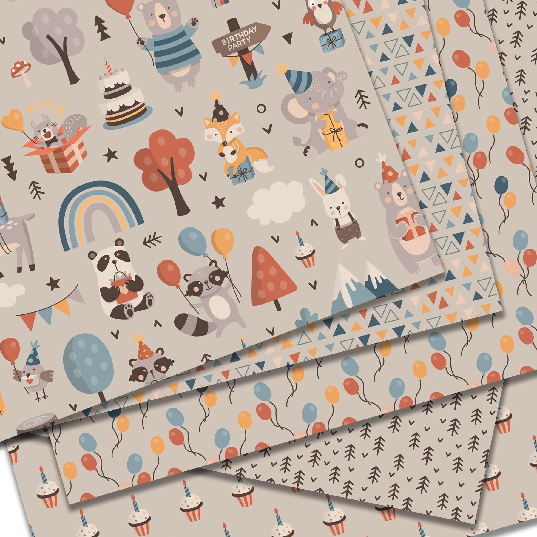 Woodland Party Digital Paper, Birthday Animals Scrapbook Pages, Forest ...