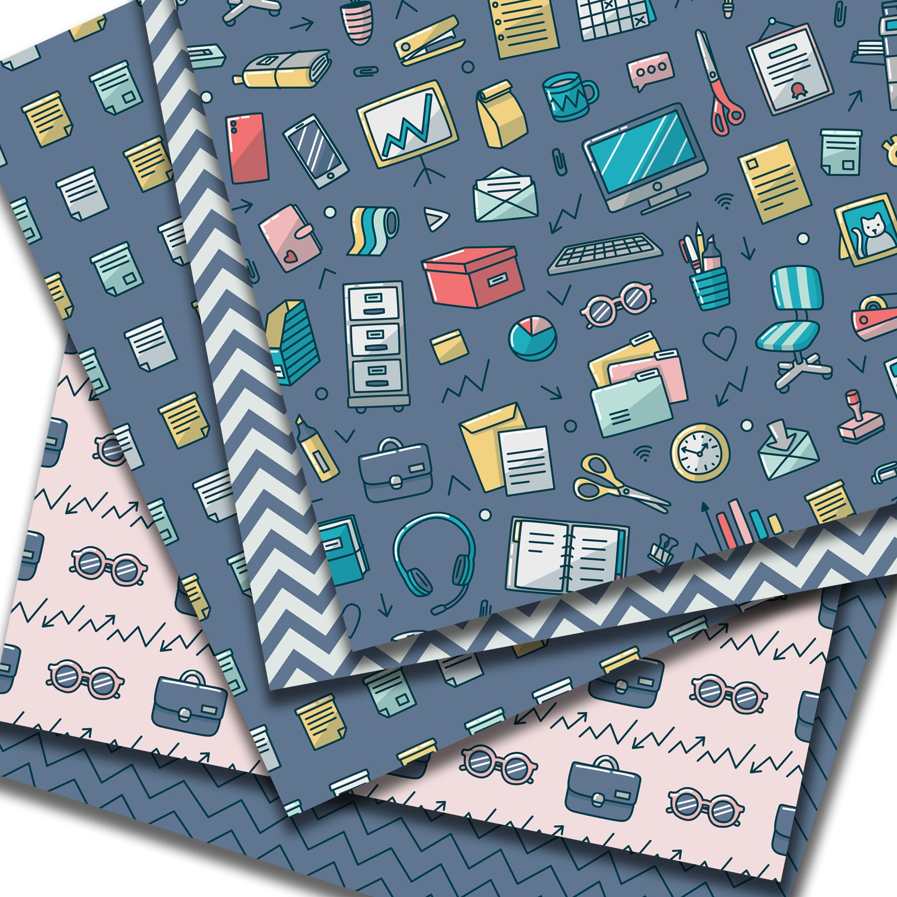 Office Digital Paper. Work Stationery Scrapbooking Pages. Desktop ...