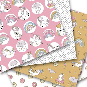Sweet Unicorn Digital Paper Pack, Rainbow Scrapbook Pages, Diamond, Ice ...