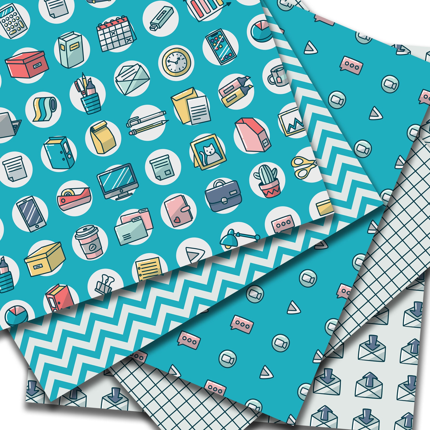 Office Digital Paper. Work Stationery Scrapbooking Pages. Desktop ...