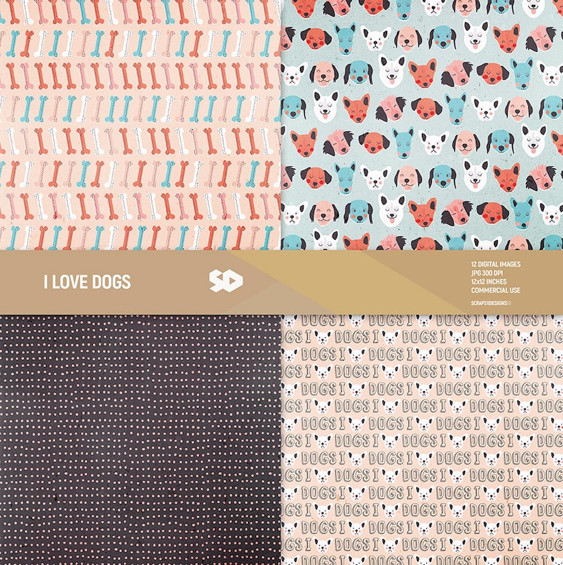 Dogs Digital Paper Pack Dog Scrapbook Pages Patterns Puppy - Etsy