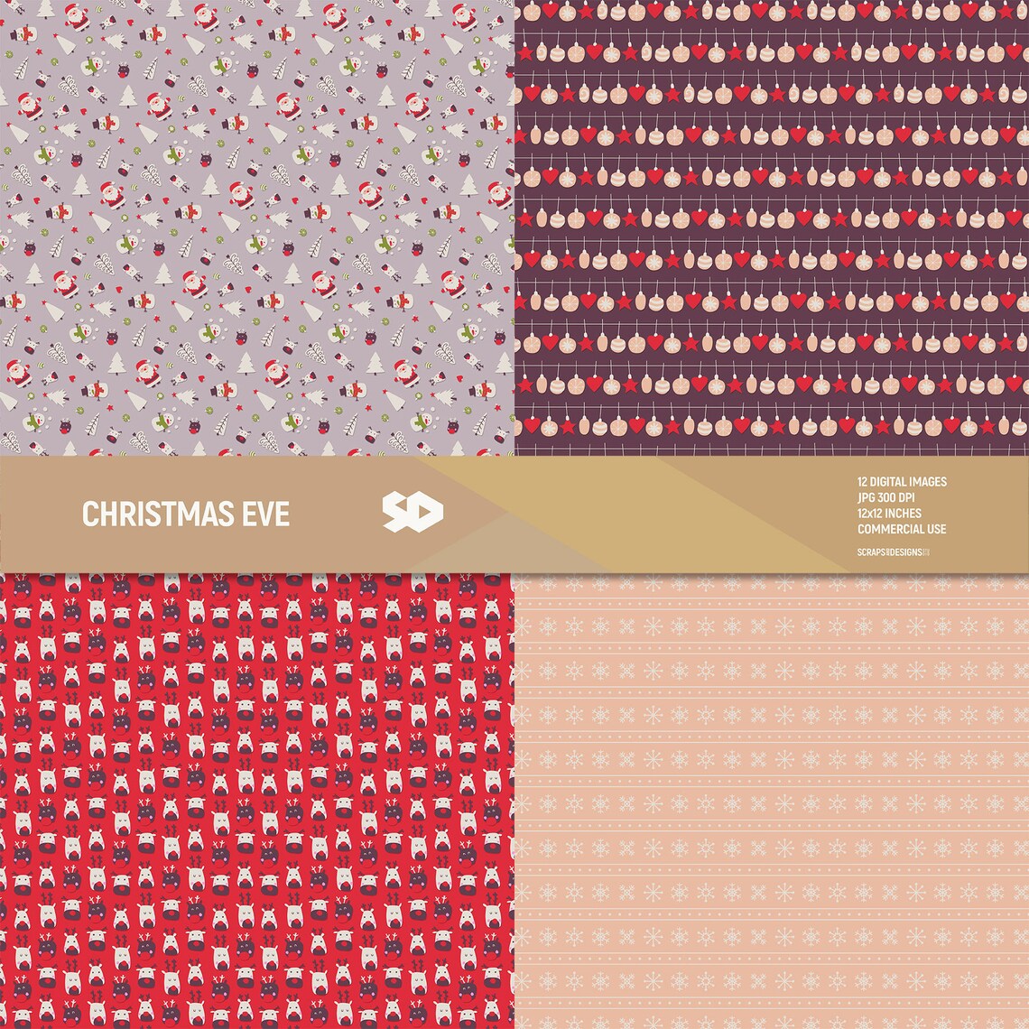Christmas Digital Paper Pack. Christmas Scrapbooking Pages, Christmas ...