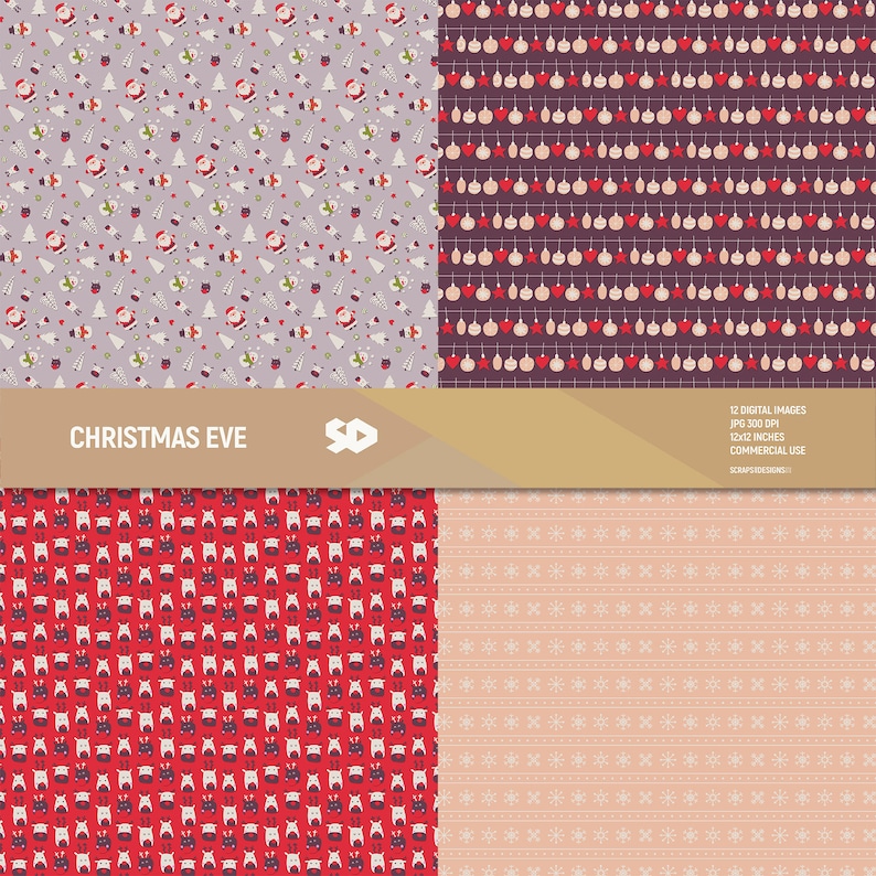 Christmas Digital Paper Pack. Christmas Scrapbooking Pages, Christmas ...