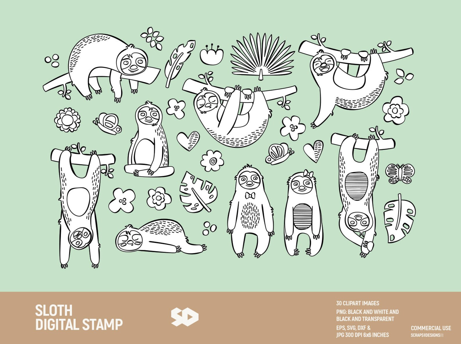 Sloths Clipart Bundle Party Clip Art Sloth Digital Stamp | Etsy