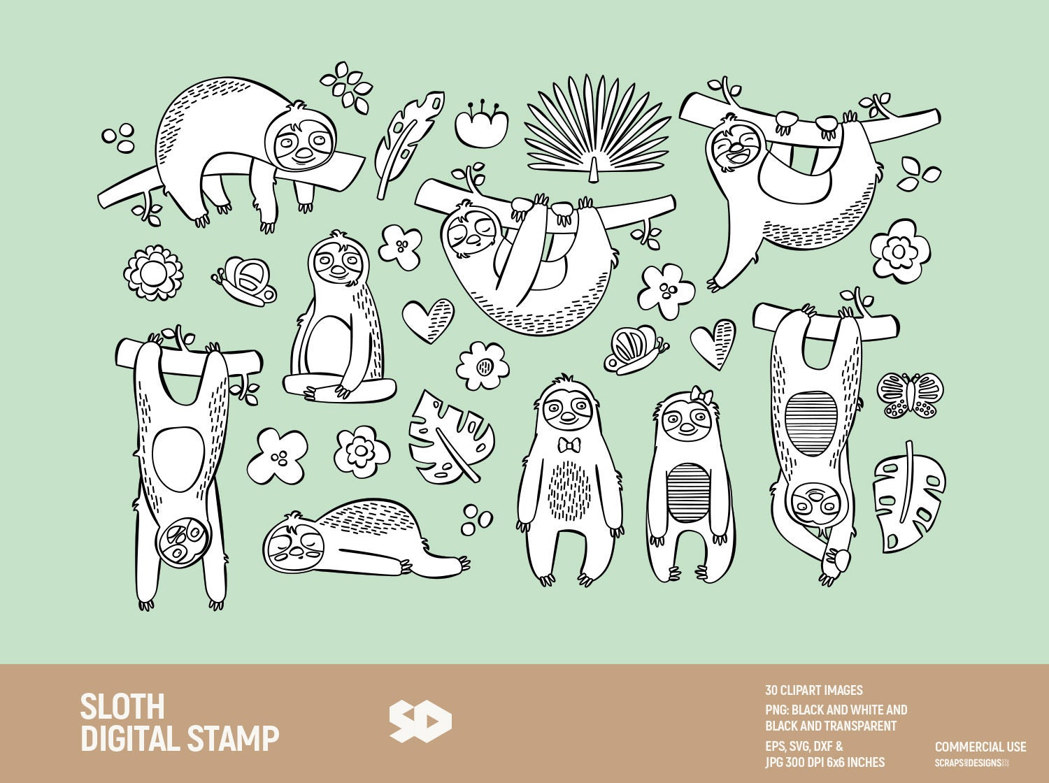 Sloths Clipart Bundle Party Clip Art Sloth Digital Stamp | Etsy