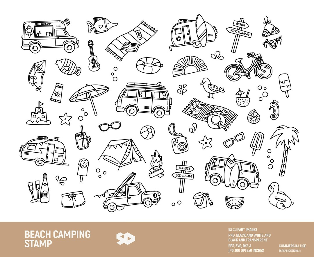 Beach Camping Clipart Bundle Travel Holidays Clip Art Digital - Etsy