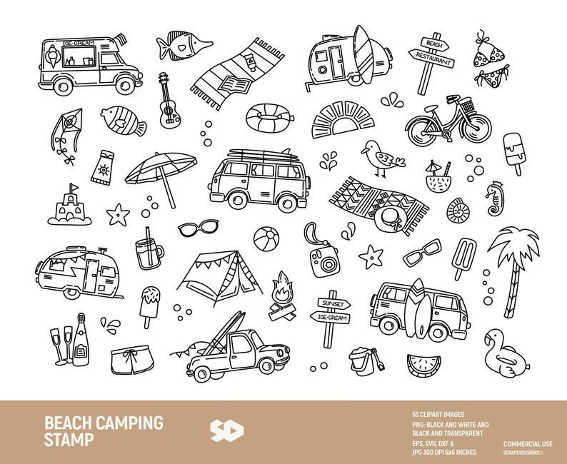 Beach Camping Clipart Bundle Travel Holidays Clip Art Digital - Etsy