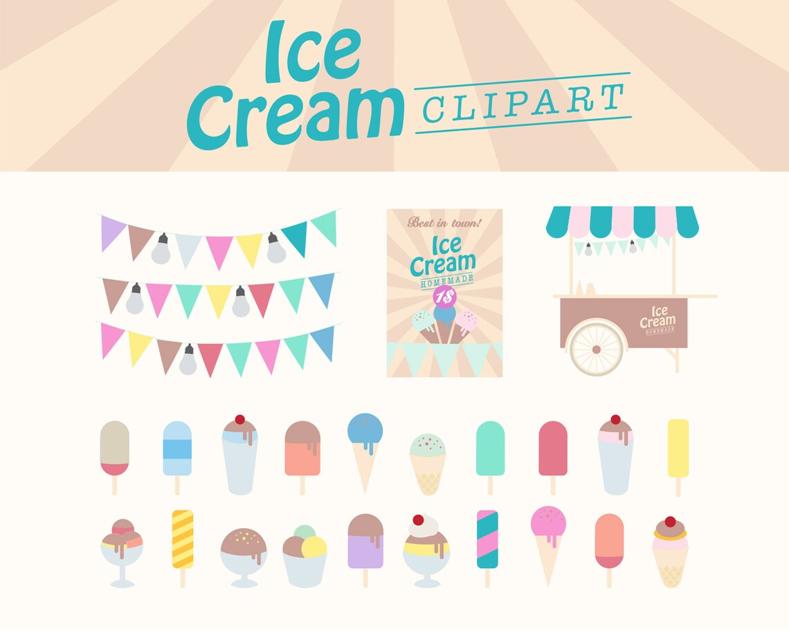 Ice-cream Digital Clipart. Summer Clip Art. Beach Planner | Etsy