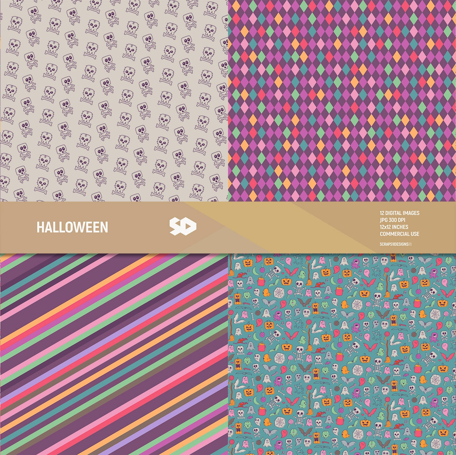 Halloween Digital Paper Pack. Ghost Scrapbooking Pages, Monster ...