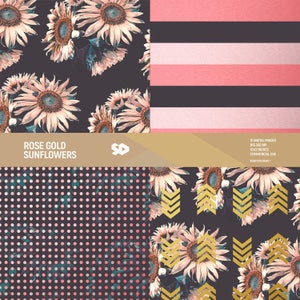 Rose Gold Sunflowers Digital Paper Pack, Scrapbook Paper, Printable ...