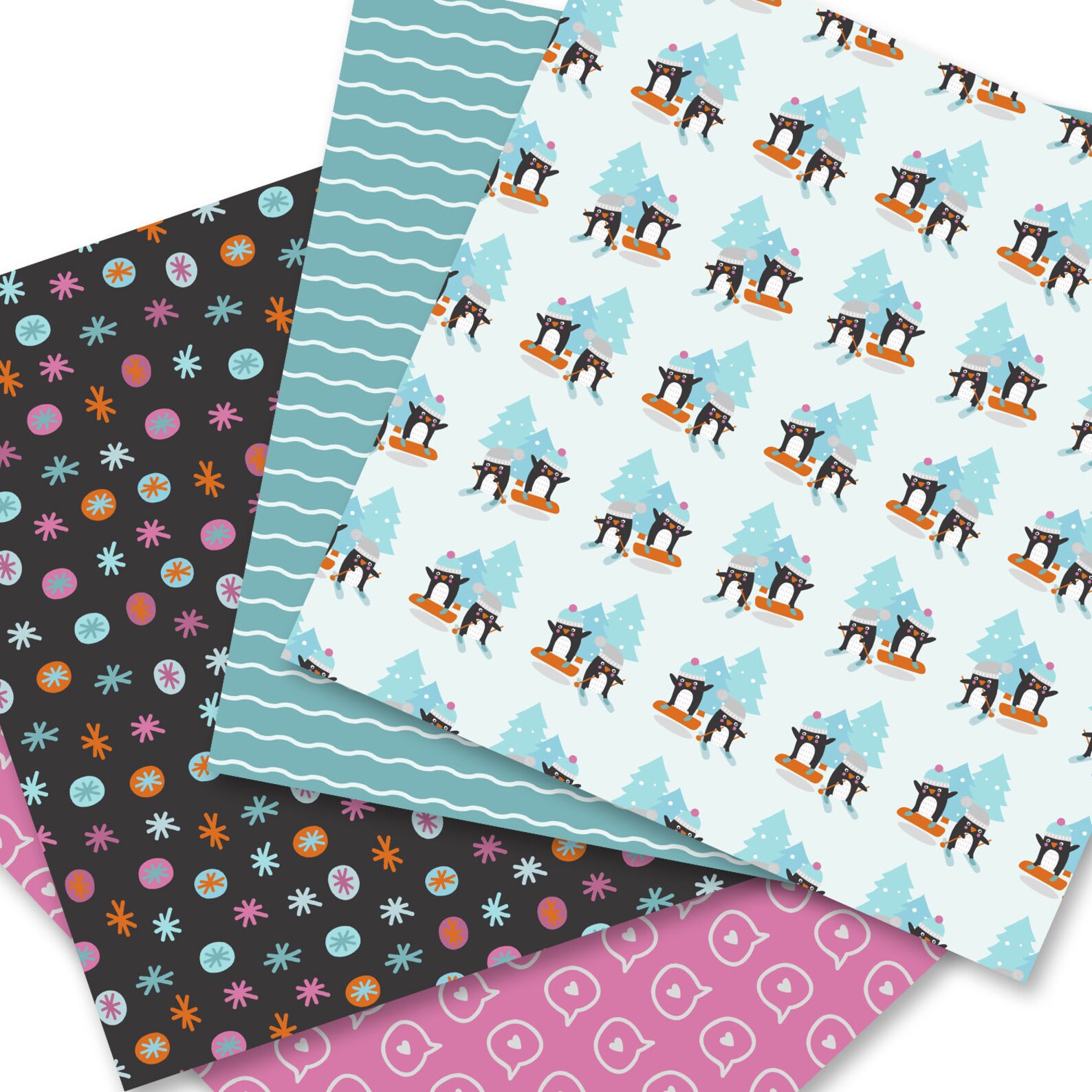 Penguins Digital Paper Penguin Scrapbook Pages Winter | Etsy
