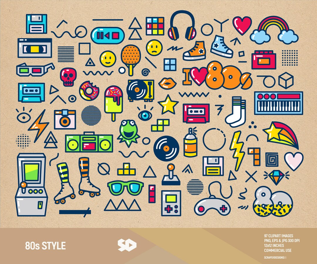 80's Style Clipart, Retro Scrapbook Clip Art, Scrapbooking Memphis ...