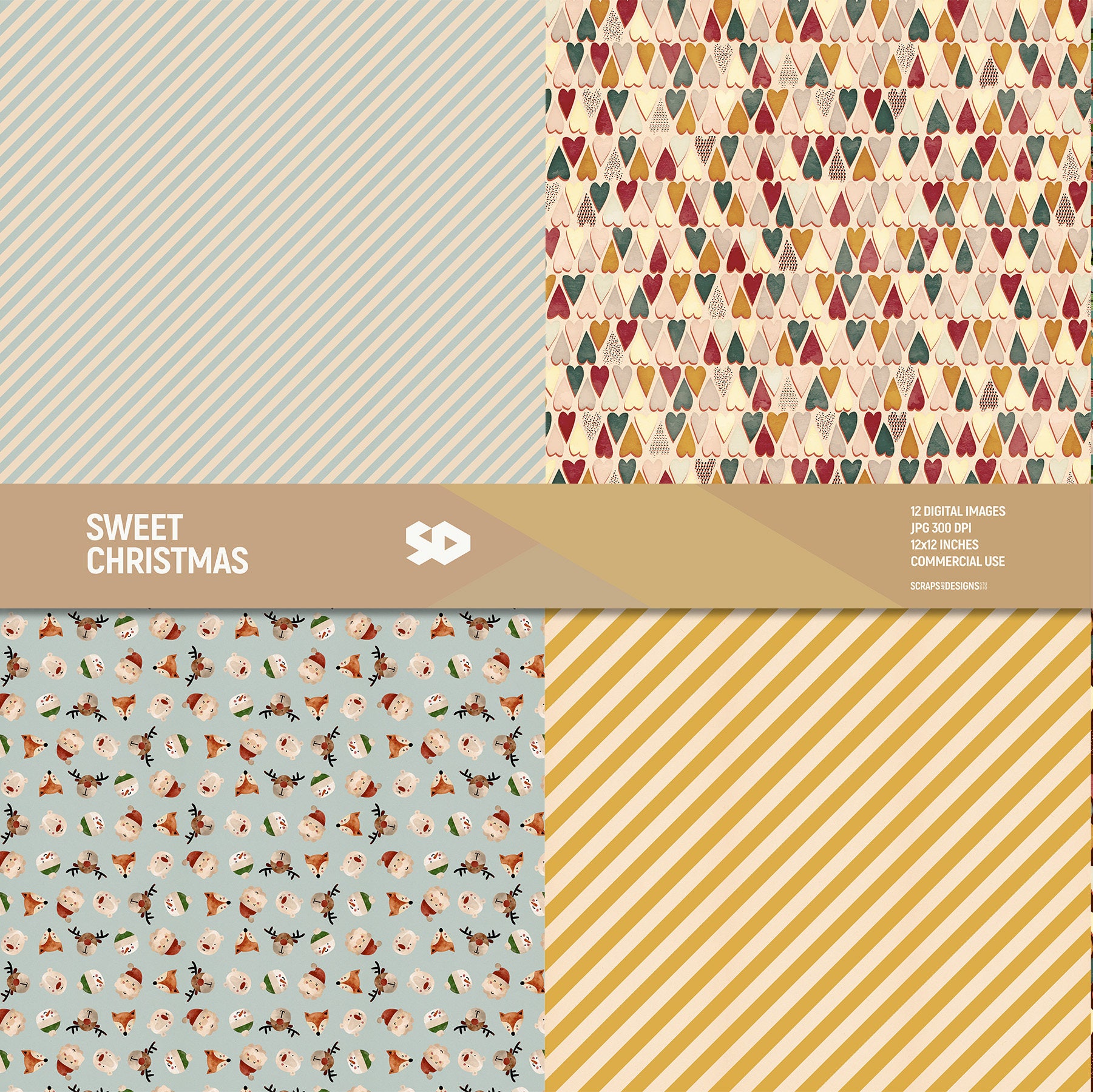 Sweet Christmas Digital Paper Pack. Watercolor Scrapbooking - Etsy