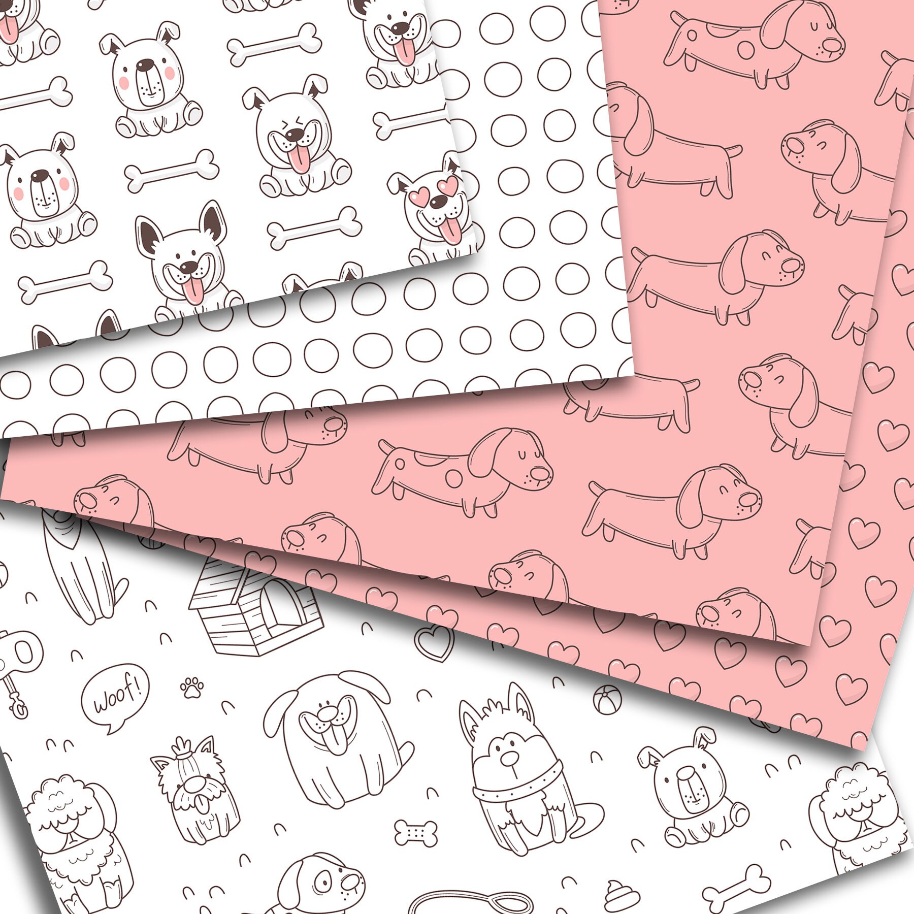 Funny Dogs Digital Paper Pack, Dog Scrapbook Pages, Patterns, Puppy ...