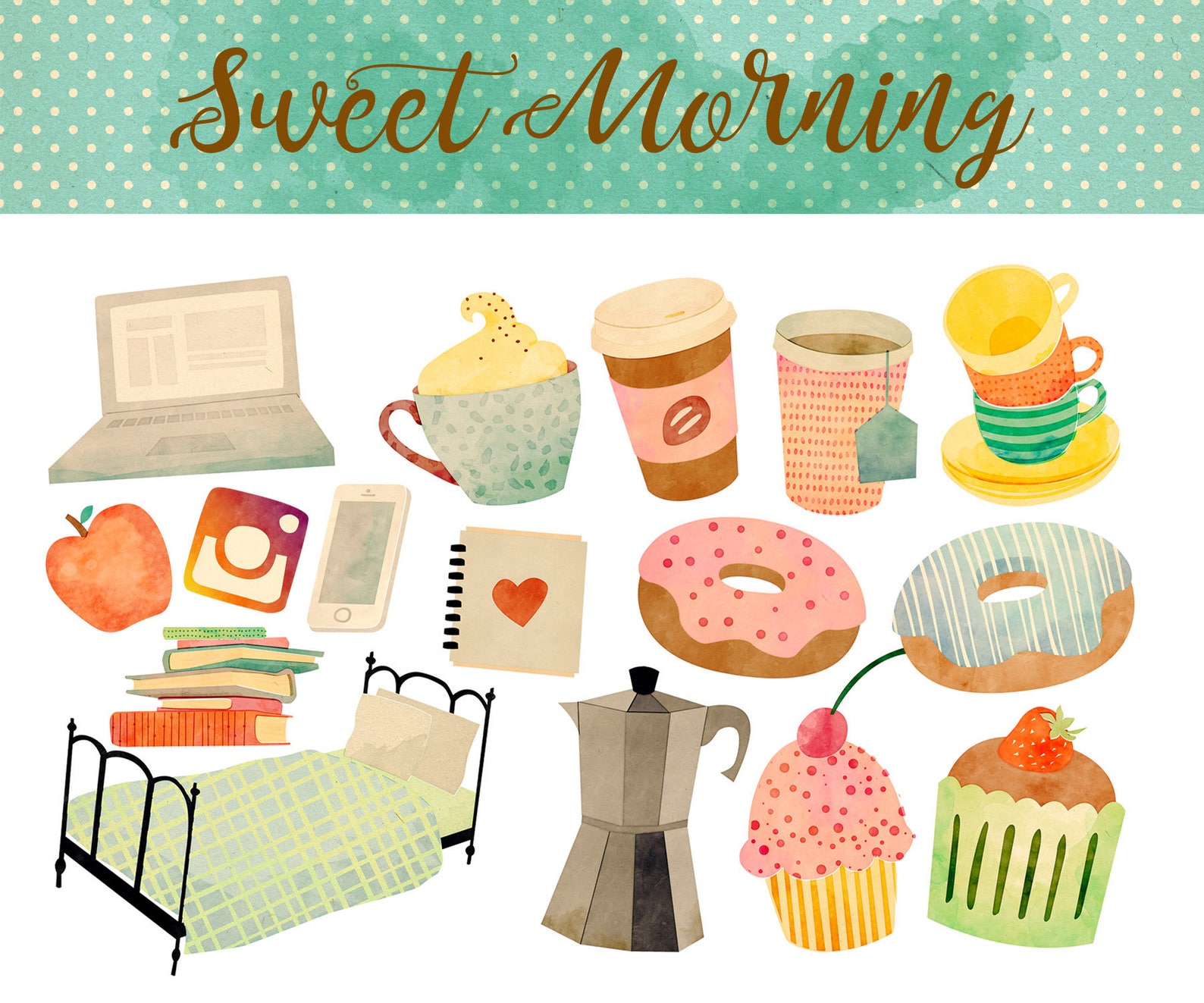 Watercolor Clipart Coffee Clip Art Breakfast Clip-art - Etsy