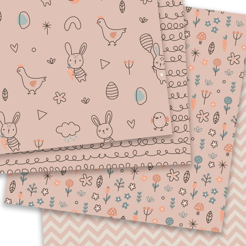 Easter Fun Digital Paper, Bunny Scrapbook Pages, Floral Pattern, Boho ...