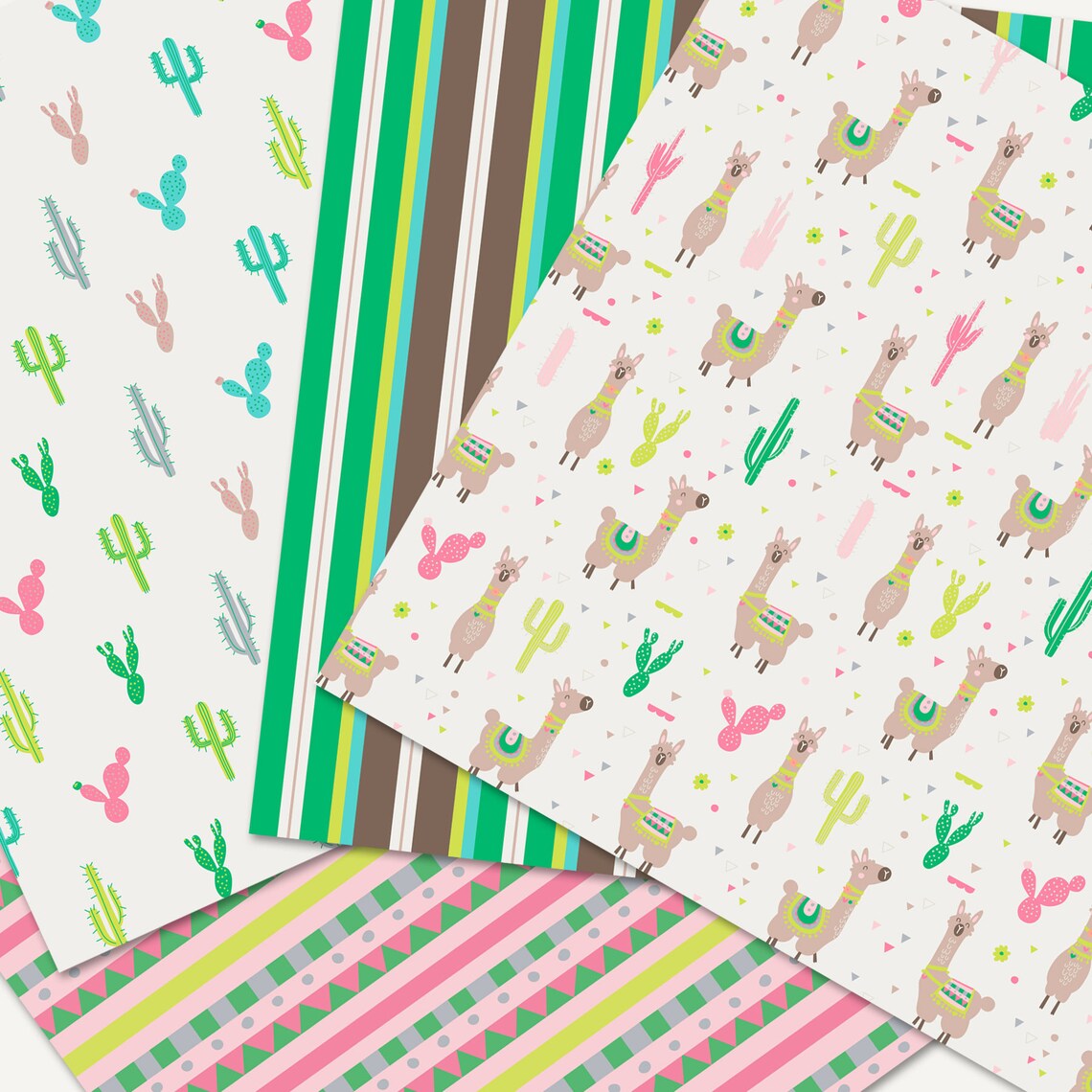 Llama Digital Paper Pack, Cactus Scrapbook Pages, Alpaca Patterns ...