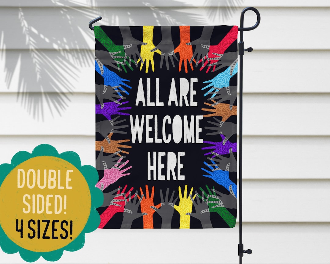 All Are Welcome Here Flag, Ally Garden Flag, LGBTQ Rainbow Pride Month ...